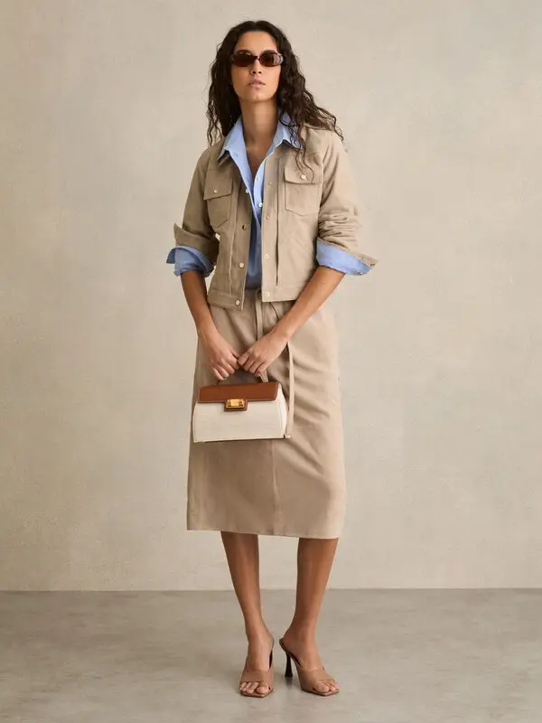 REISS Meagan Suede Midi Skirt