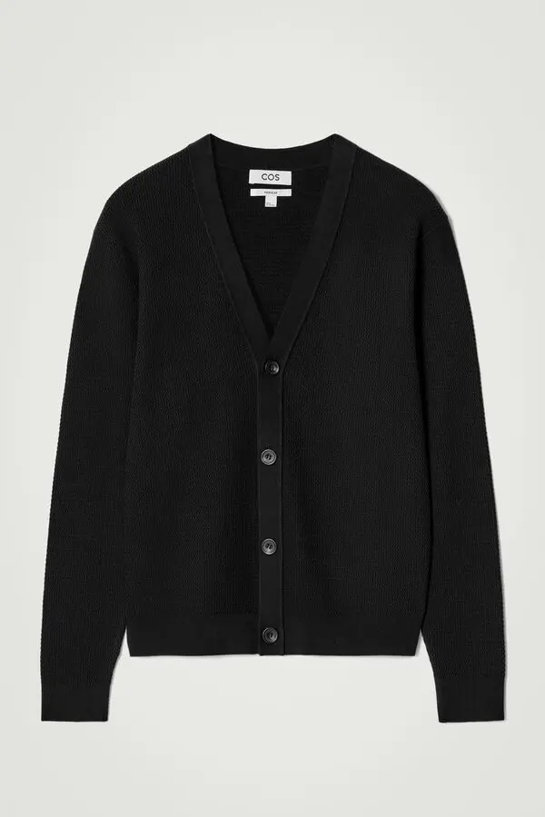 Cos Textured Knitted Cotton V-neck Cardigan