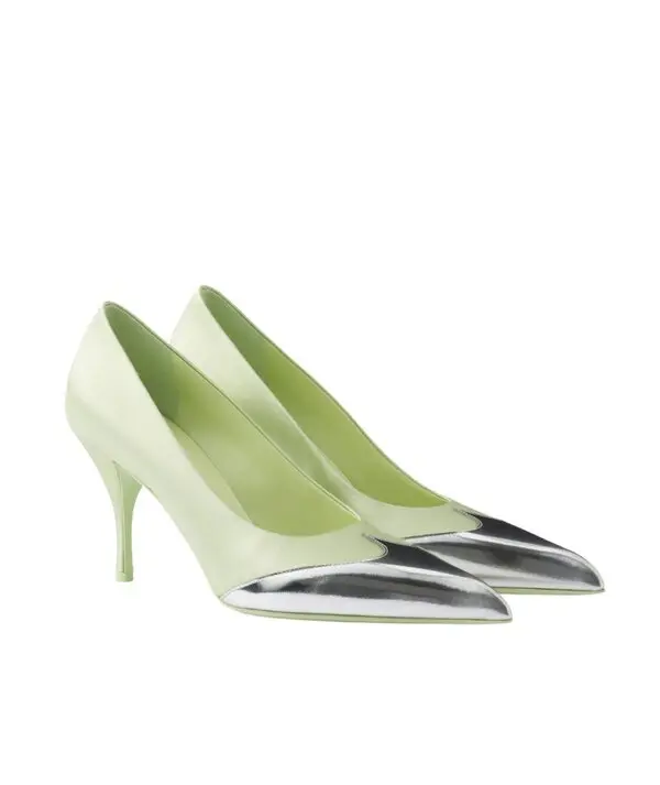 Prada Satin And Metallic Leather Pumps - Dew