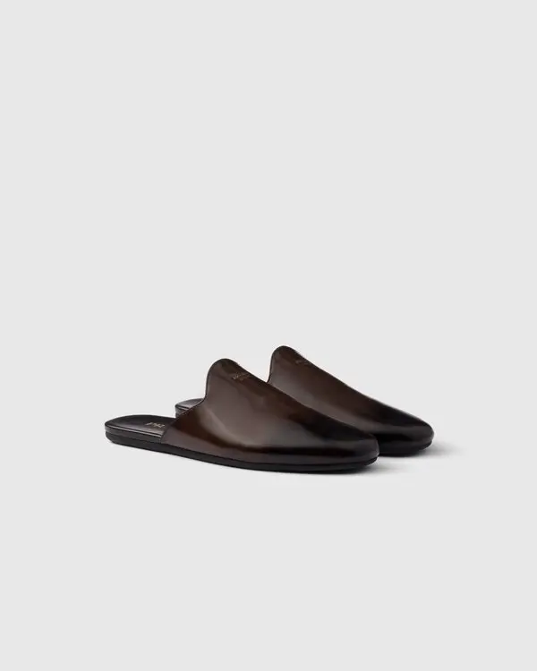 Prada Brushed Leather Mules - Sienna