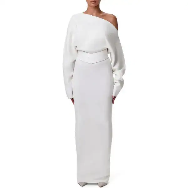 fitted lace wedding dress Mioliknya Women Sweater Dress Ribbed Long Sleeve Crewneck Knit Slim Fit  Bodycon Maxi Dress (A-White, S) at Amazon Women's Clothing store main image 1