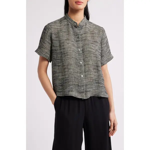 Eileen Fisher Organic Linen-blend Button-up Shirt