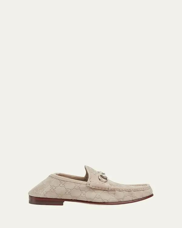 Gucci Horsebit 1953 Embossed Suede Loafers - Sand