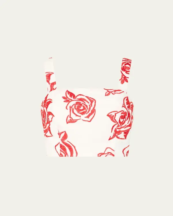 MILLY Rose Embroidered Crop Top - Red/white