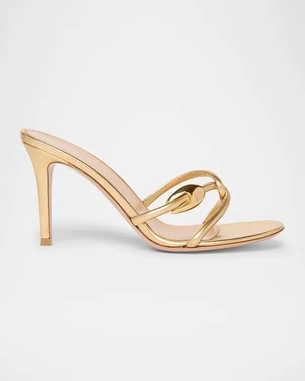 GIANVITO ROSSI Metallic Serpent Ankle-strap Sandals