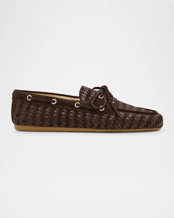 Miu Miu Woven Suede And Leather Boat Shoes - Moro
