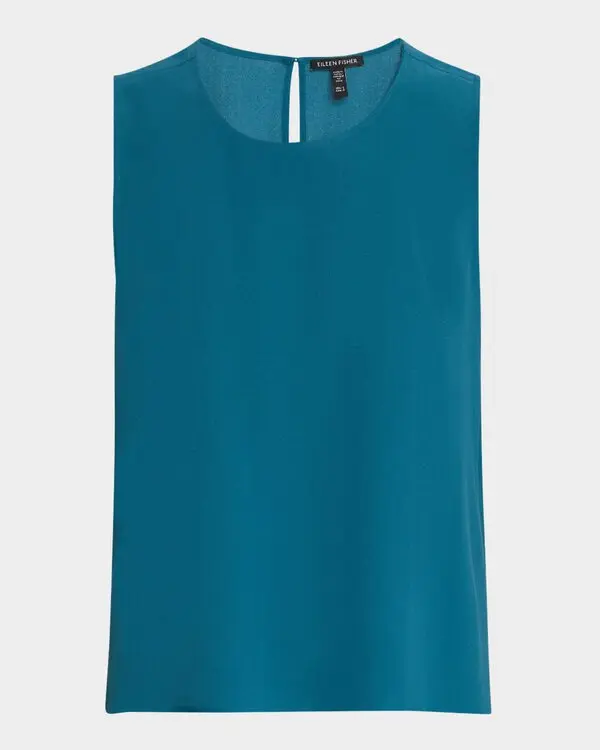 Eileen Fisher Crewneck Silk Georgette Crepe Shell