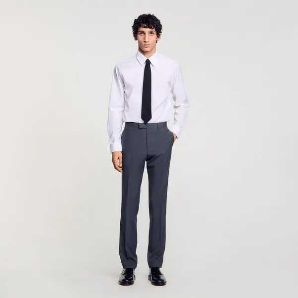 Sandro Wool Suit Trousers - Mocked Grey