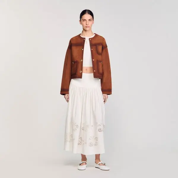 Sandro Maxi Poplin Skirt - Ecru