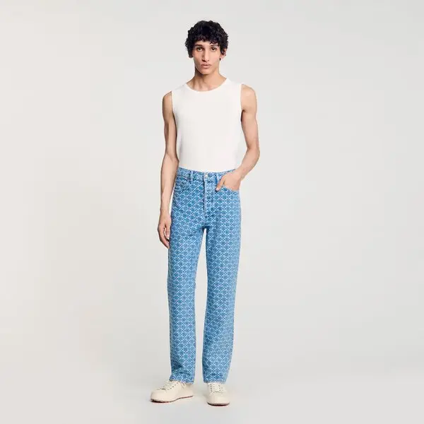 Sandro Square Cross Jacquard Jeans - Blue Vintage - Denim