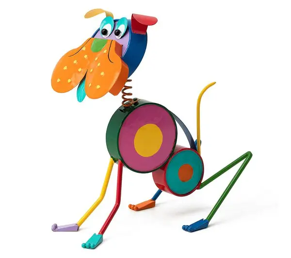 GLITZHOME 17' Colorful Metal Happy Pet Garden S Tatue