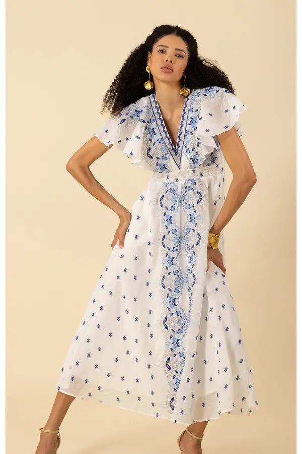 Hale Bob Elianna Embroidered Organza Maxi Dress - Blue