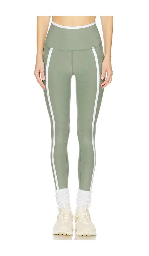 Beyond Yoga Spacedye New Moves High Waisted Midi Legging In Sage - Grey Sage Heather & Cloud White