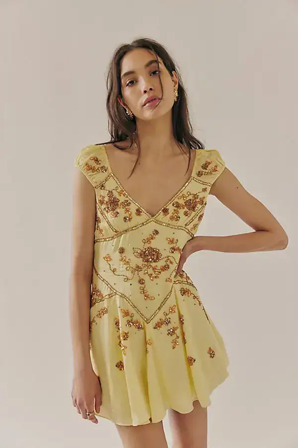 Bali Juliet Embroidered Mini Dress In Yellow Laser - 43% Off | Editorialist