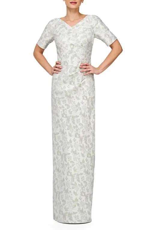 Js Collections Valerie Metallic Floral Jacquard Gown