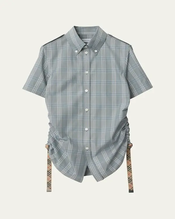 Burberry Check Drawstring Cotton Shirt - Drizzle Ip Check