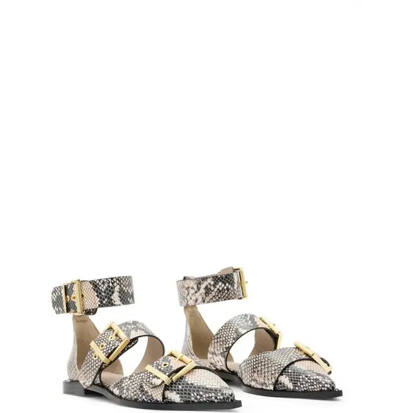 All Saints Sutton Snakeskin Embossed Pointed Toe Flats - Flow Ecru White