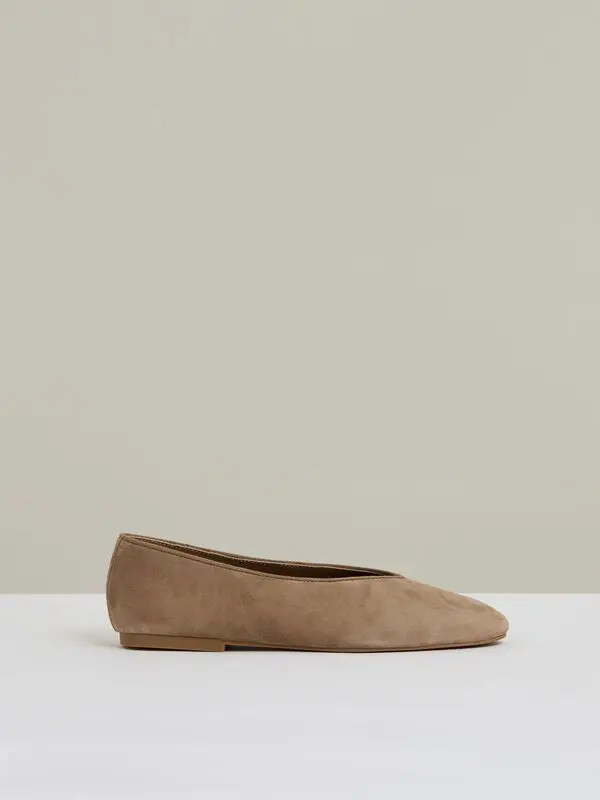 REISS Amelia Leather Ballet Flats - Taupe
