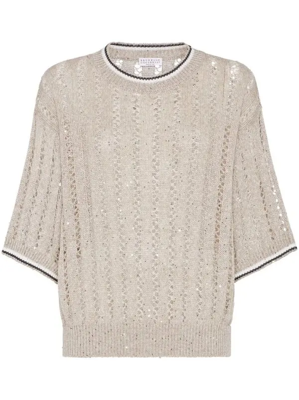 Brunello Cucinelli Crochet Lurex Knitwear - Beige