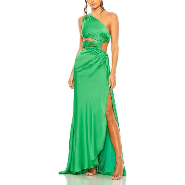 Mac Duggal Cut-out One-shoulder Satin Gown - Spring Green
