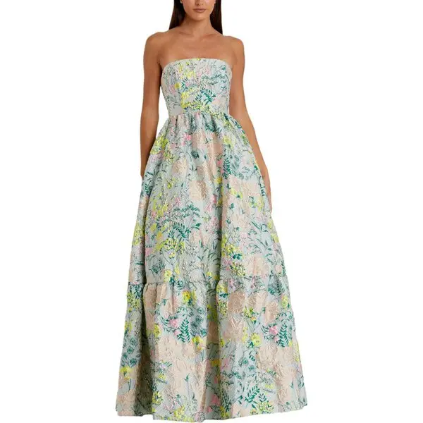Mac Duggal Floral Brocade A-line Gown - Pastel Multi