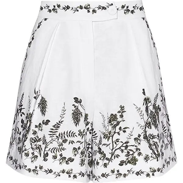 Erdem Howard Wild Fern Linen Shorts In White/Green - 65% Off | Editorialist