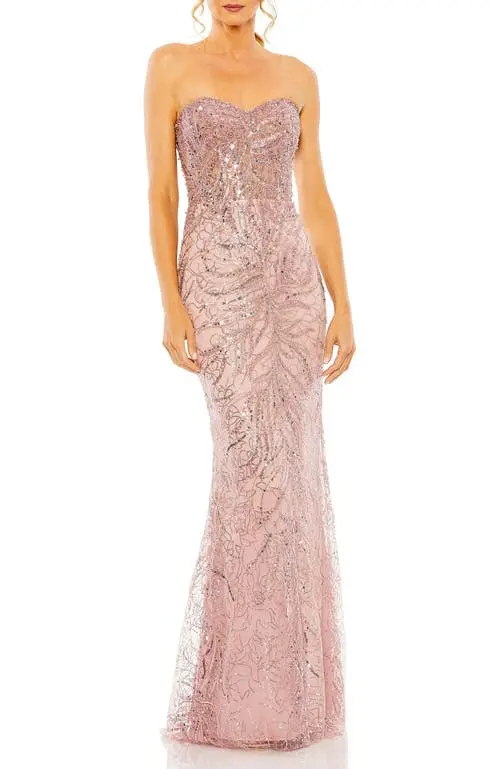 Mac Duggal Strapless Rhinestone Embellished Trumpet Gown - Blush