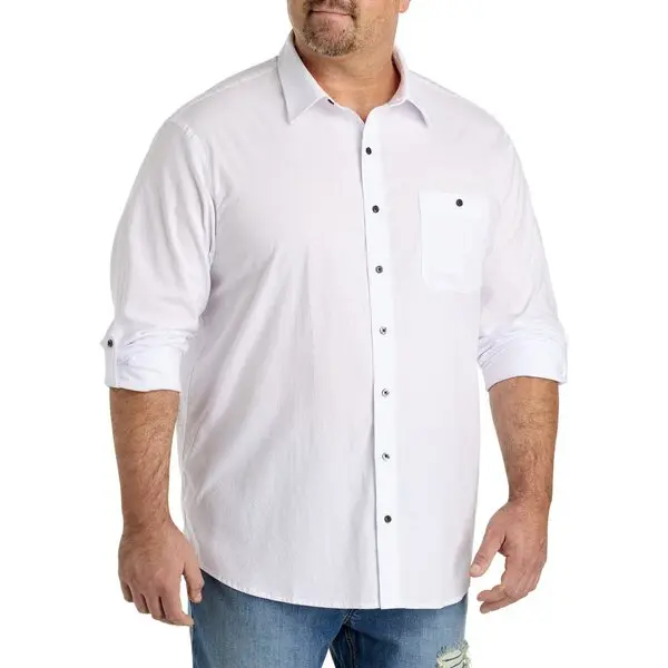TRUE NATION BY DXL Big & Tall Washed Oxford Rolled-sleeve Sport Shirt - White