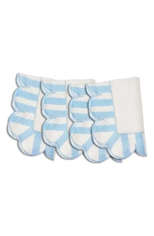 MISETTE Scallop Stripe 4-pack Linen Napkins - Natural Base Blue