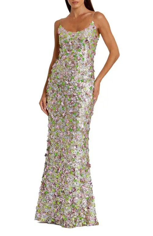 Mac Duggal Floral Embellished Mesh Gown