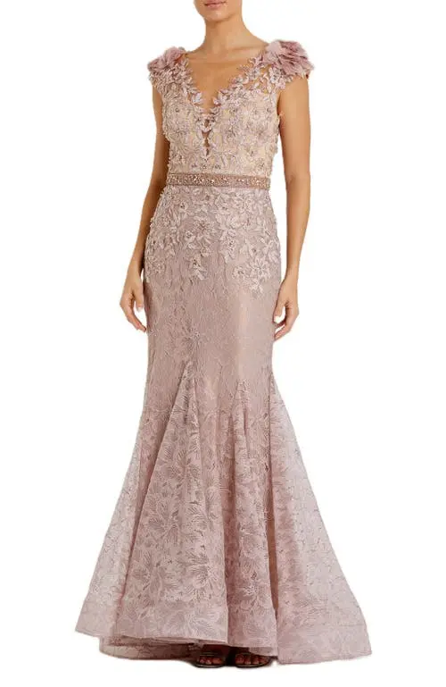 Mac Duggal Embroidered Trumpet Gown - Mocha