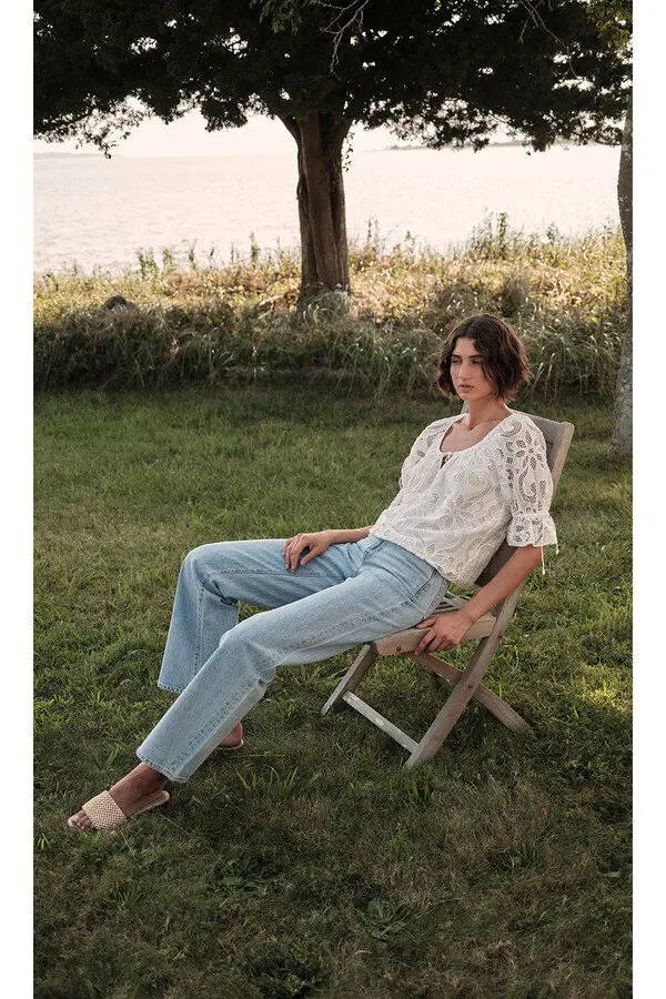 Saylor Meg Eyelet Top With Front Tie