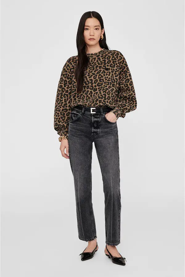 ANINE BING Miles Leopard Print Sweatshirt - Brown