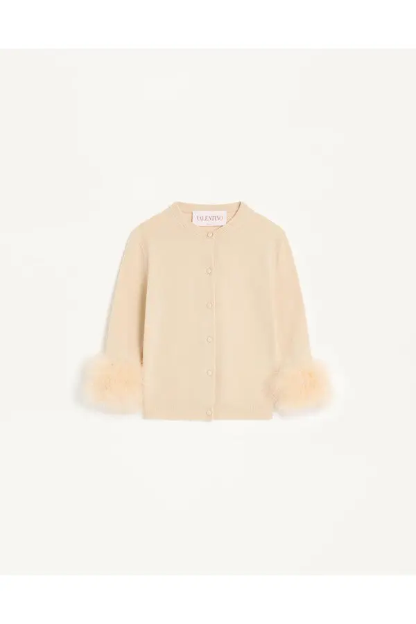 Valentino Garavani Feather Cuff Cardigan - Brown
