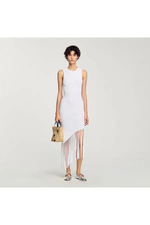 White Texture Knit Dress – Fringe Fringe-trim Sweater-dress For Women | J.Crew