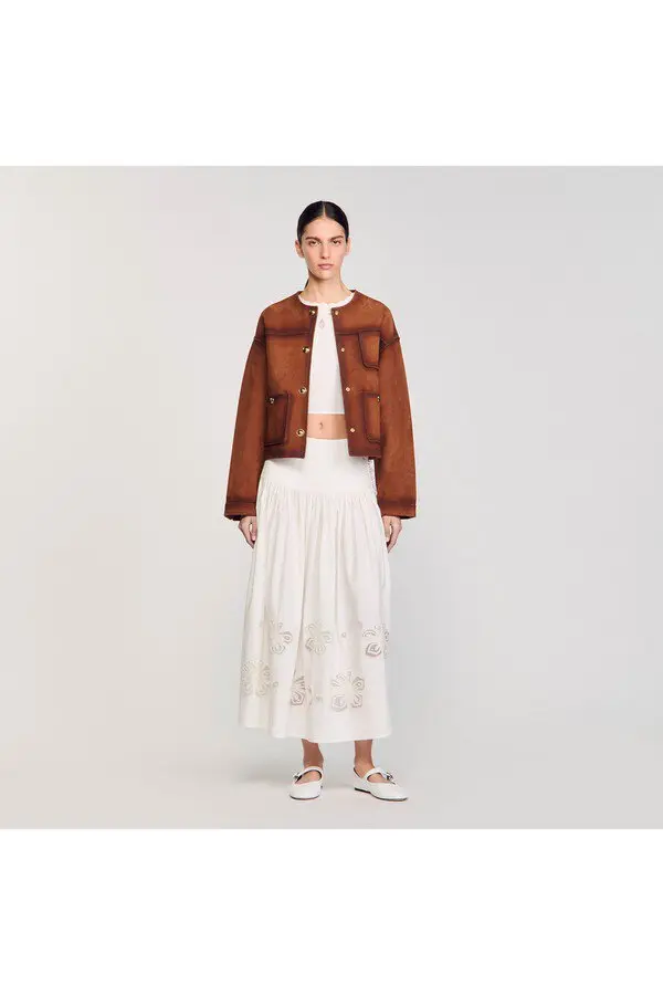 Sandro Maxi Poplin Skirt - Neutral / White