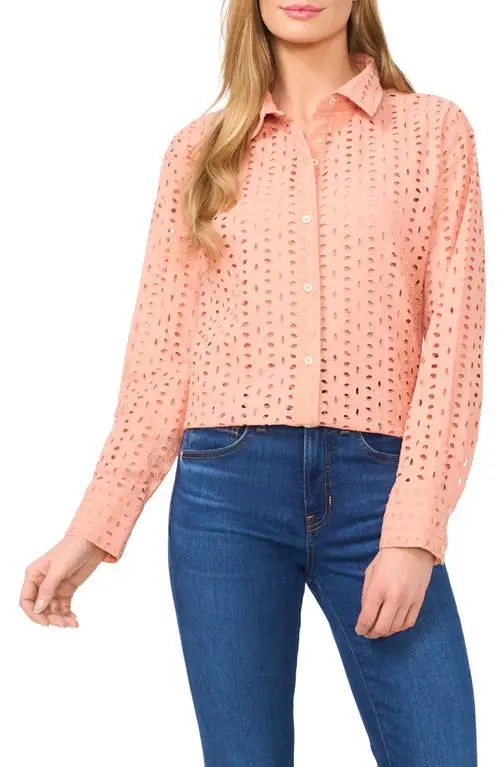 CECE DUPRAZ Eyelet Embroidered Cotton Button-up Shirt - Peach Rust