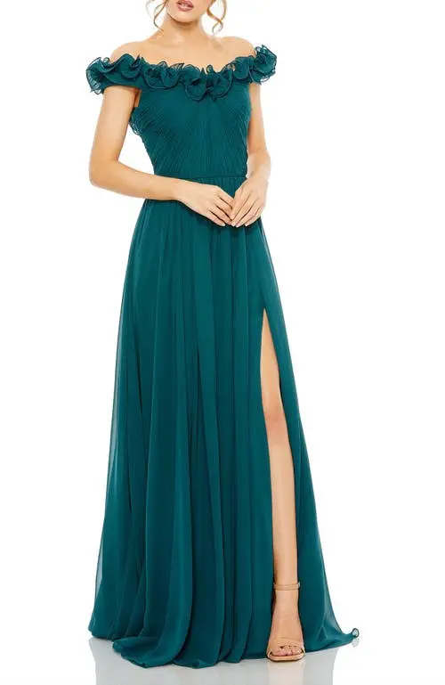 Mac Duggal Ruched Off-the-shoulder Gown