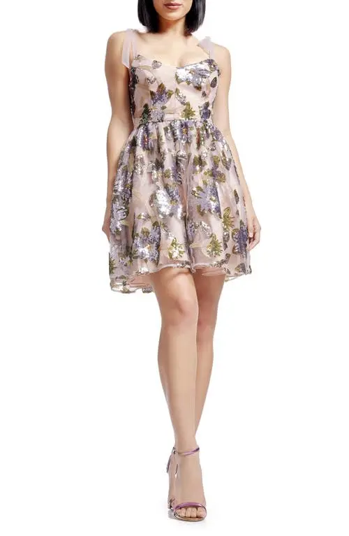 Dress The Population Kaitrin Floral Sequin Fit & Flare Minidress - Lilac Multi