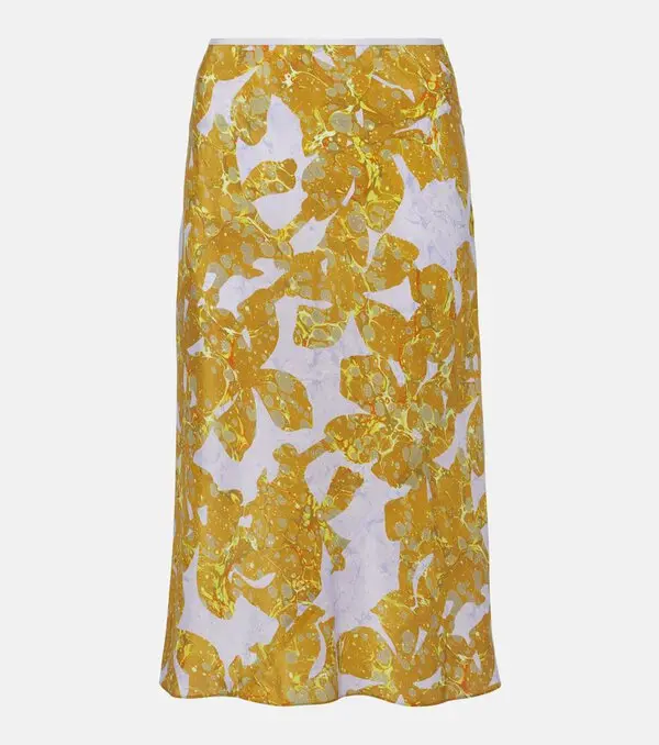 Dries Van Noten Printed Silk Midi Skirt