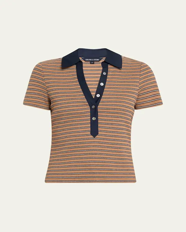 Veronica Beard Kearney Short-sleeve Polo Tee - Brown Multi