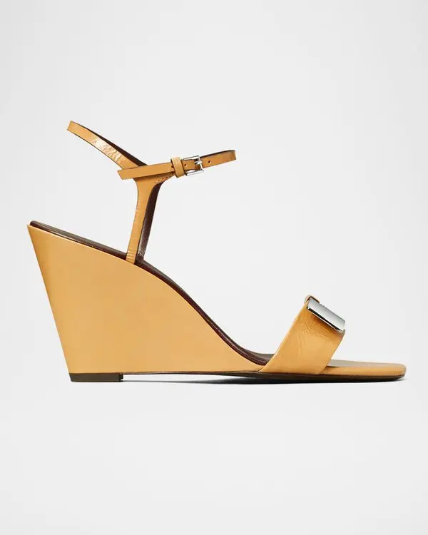 Tory Burch Gigi Leather Wedge Sandals - Cantucci / Silver