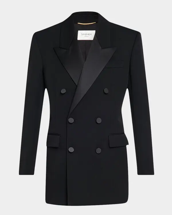 Saint Laurent Satin Lapel Double-breasted Jacket - Noir
