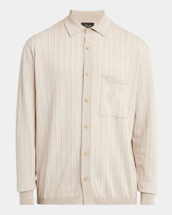 Brioni Long Sleeve Striped Shirt - White Beig