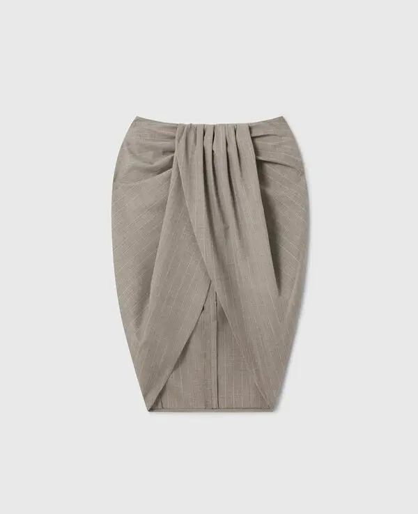 Stella McCartney Ruched Pinstripe Midi Wrap Skirt - Gray