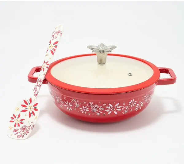 TEMP-TATIONS 3-qt Cast Iron Cookware With Lid And Spoonula