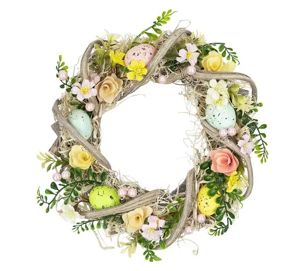 NORTHLIGHT Flowers And Speckled Eggs Easter Wreath 12