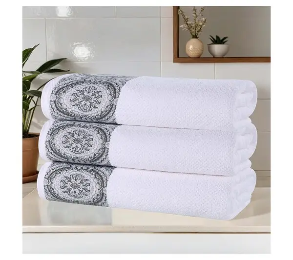 SUPERIOR 3 Piece Medallion Cotton Assorted Bath Towel Set
