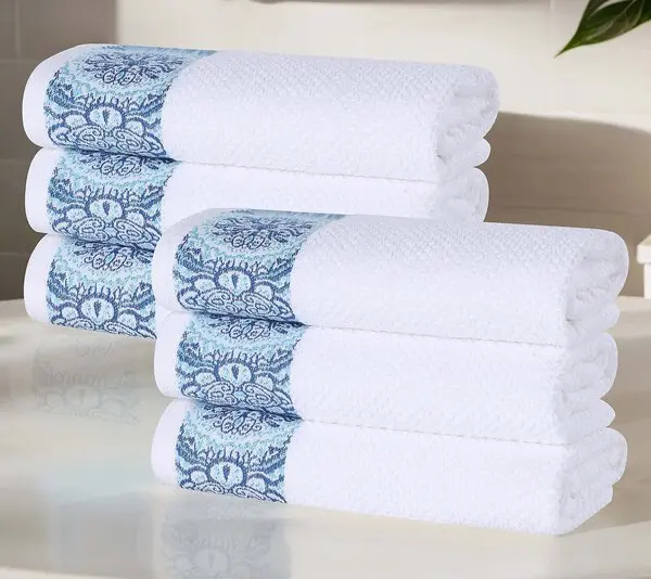 SUPERIOR 6 Piece Medallion Cotton Assorted Hand Towel Set