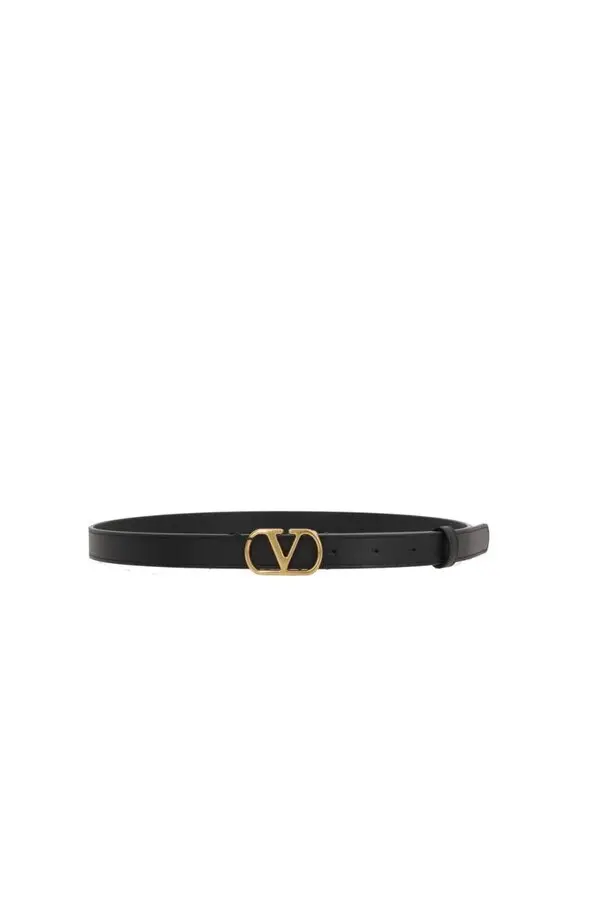 Valentino Garavani Thin Leather Belt With Vlogo Signature Buckle - Black